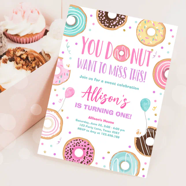 Donut Want To Miss This Pink Sweet Girl Birthday Invitation | Zazzle