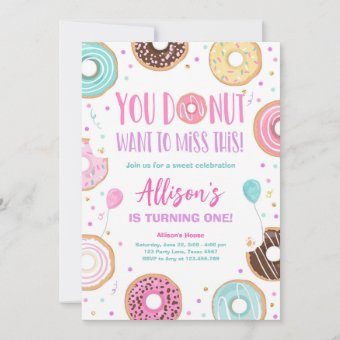 Donut Want To Miss This Pink Sweet Girl Birthday Invitation | Zazzle