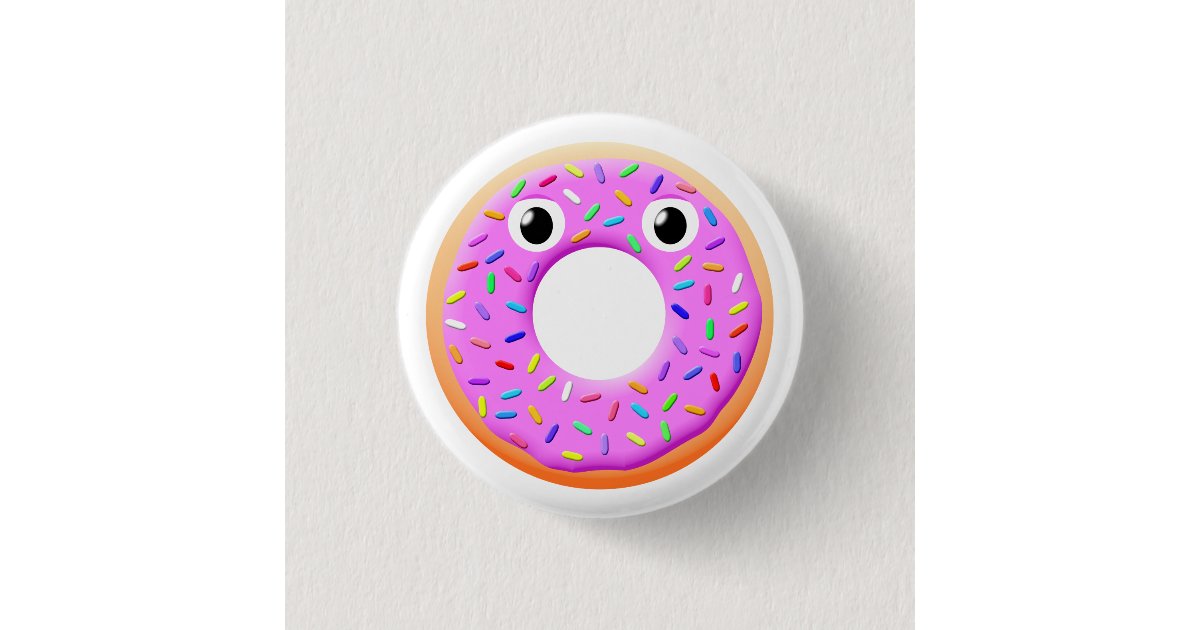 Donut With Eyes And Sprinkles Drawing Button | Zazzle