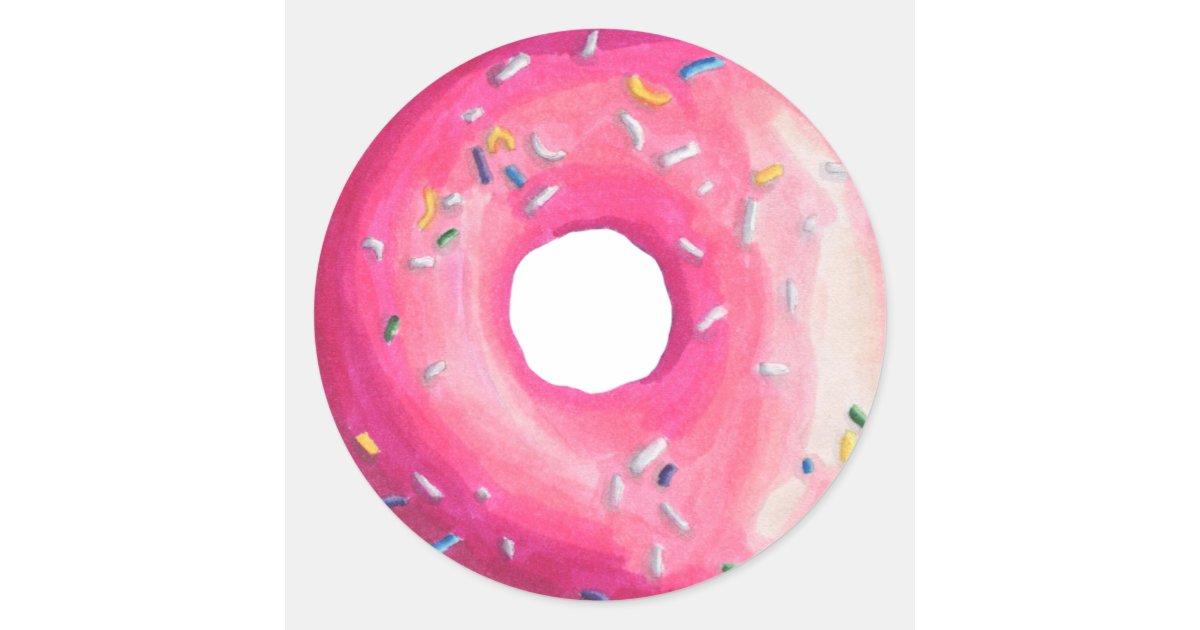 Donut With Pink Frosting And Sprinkles Classic Round Sticker | Zazzle