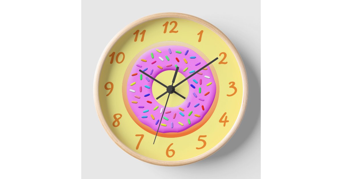Donut With Sprinkles Drawing Clock | Zazzle