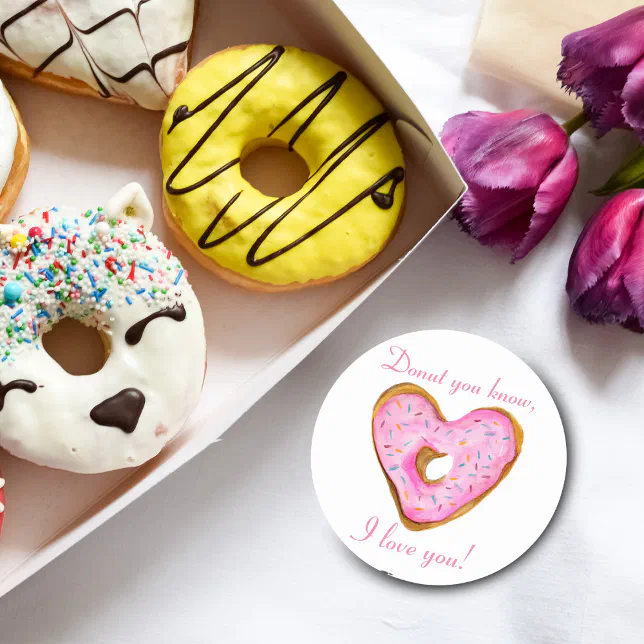 Donut You Know, I Love You Heart Donut Classic Round Sticker | Zazzle