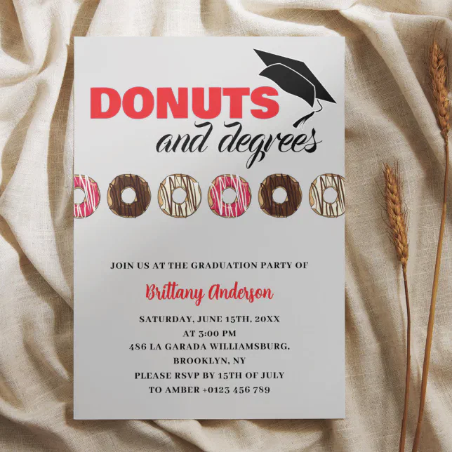 Donuts and Degrees Fun Graduation Party Invitation | Zazzle