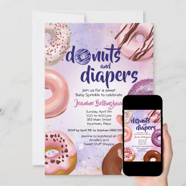 Donuts and Diapers Baby Sprinkle Shower Invitation | Zazzle