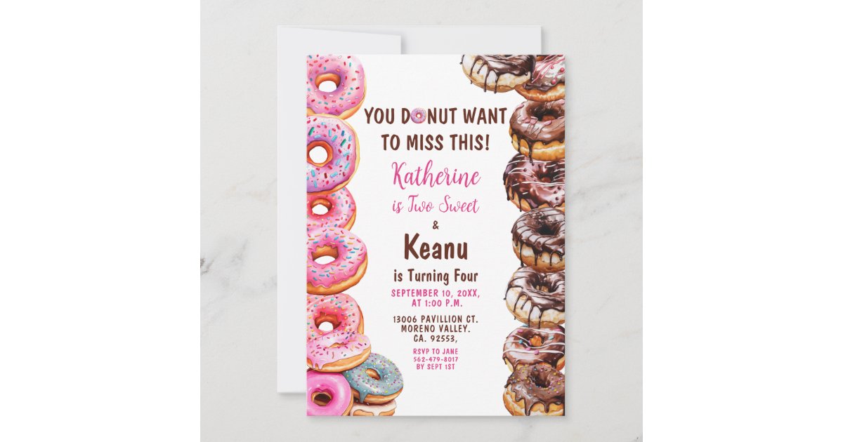 Donuts Brother and Sister Joint Birthday Party Invitation | Zazzle