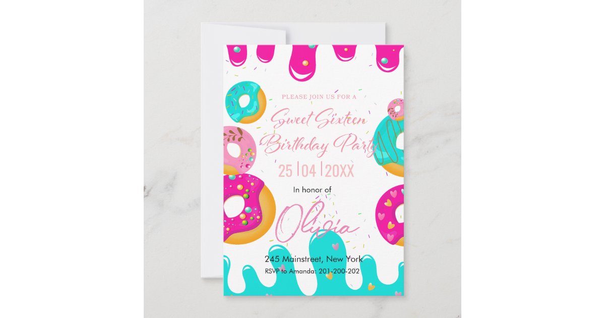 Donuts sweet sixteen birthday invitation | Zazzle
