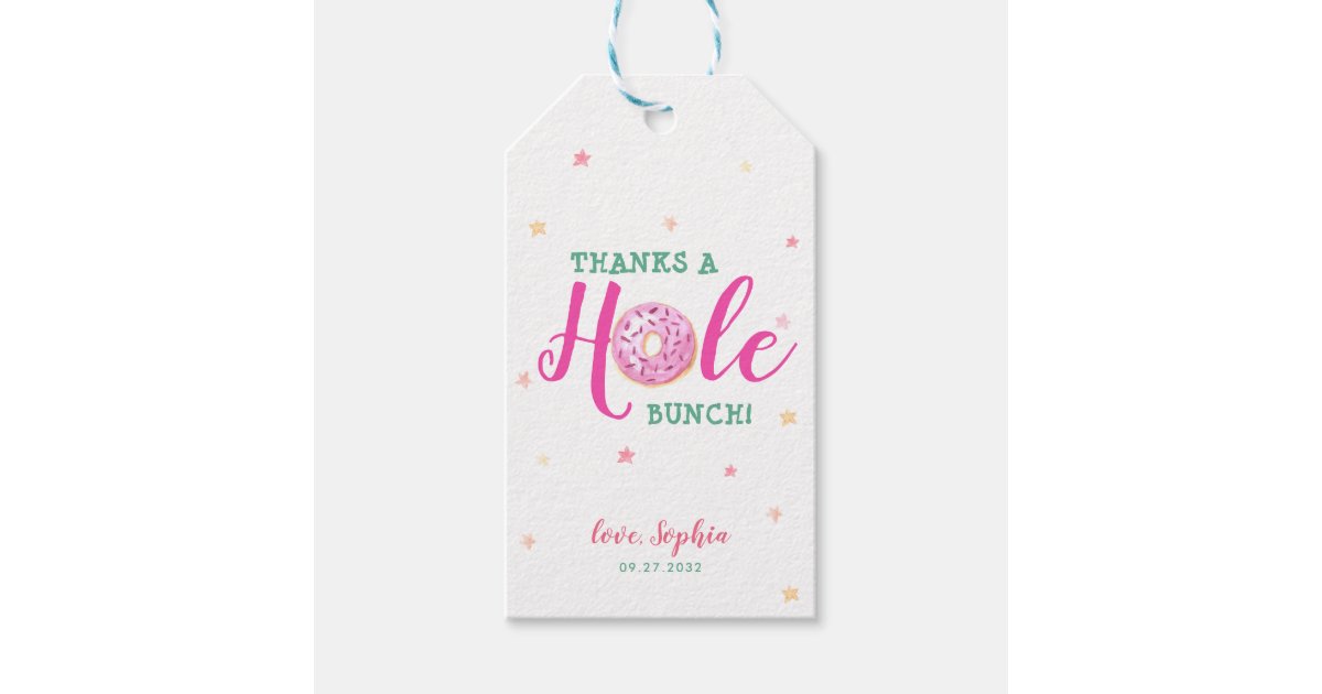 Donuts Watercolor Thanks A Hole Bunch Thank You Gift Tags | Zazzle