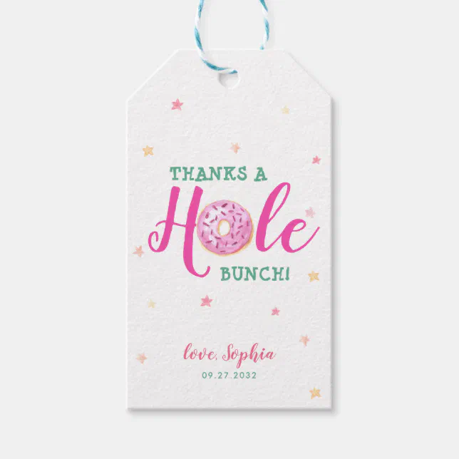 Donuts Watercolor Thanks A Hole Bunch Thank You Gift Tags | Zazzle