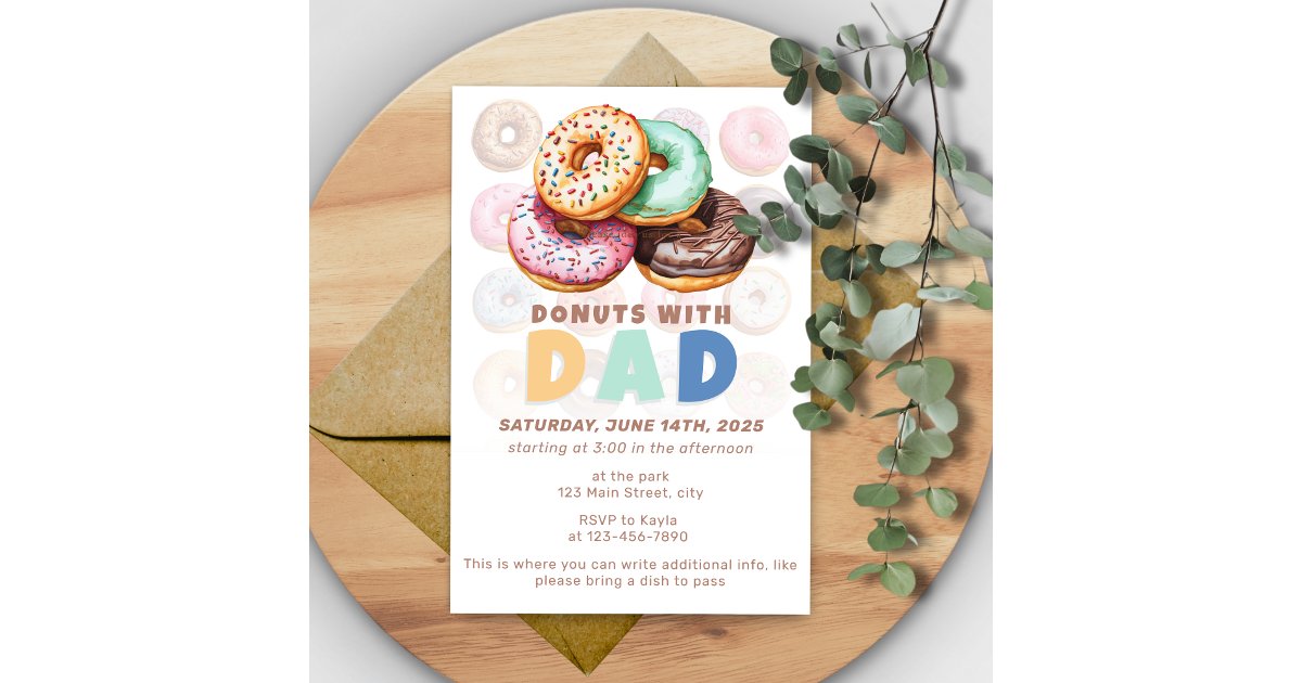 Donuts with Dad Father's Day Celebration Invitation | Zazzle