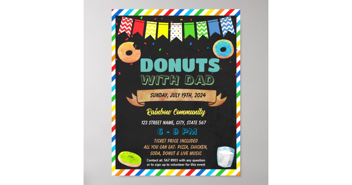 Donuts with dad fundraiser event template poster | Zazzle
