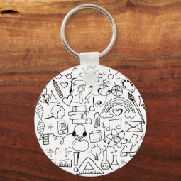 Doodle Art Black and White Backpack Charm Keychain | Zazzle