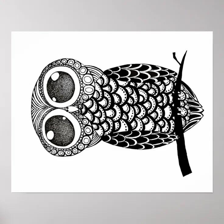 Doodle art owl poster | Zazzle