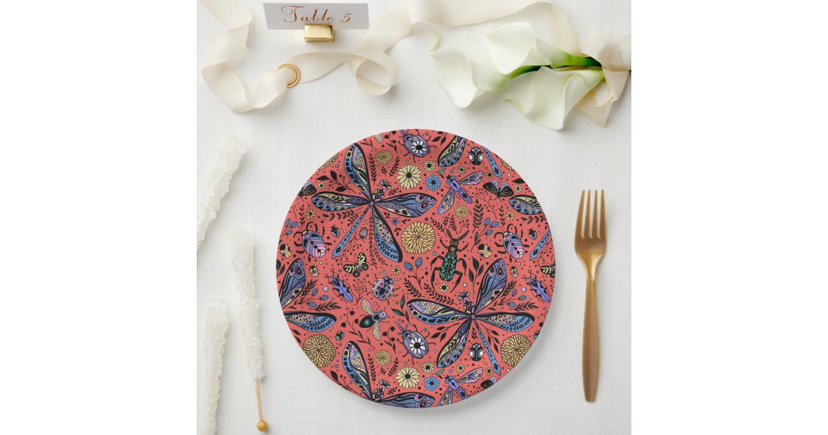 Doodle bugs on coral red paper plates | Zazzle