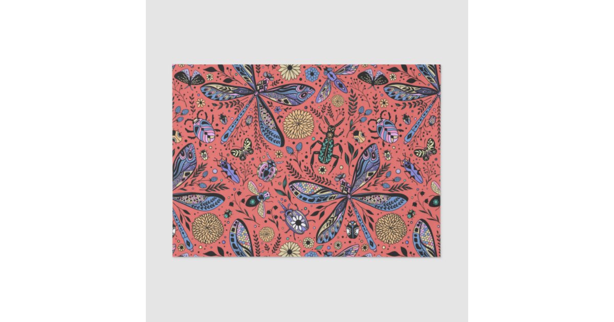 Doodle bugs on coral red tissue paper | Zazzle