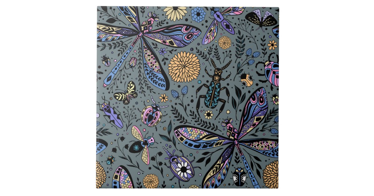 Doodle bugs on slater gray ceramic tile | Zazzle