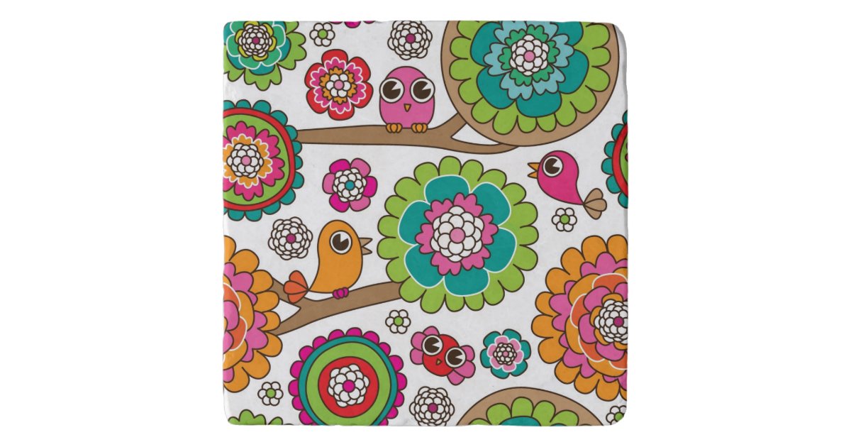 doodle flowers background pattern trivet | Zazzle