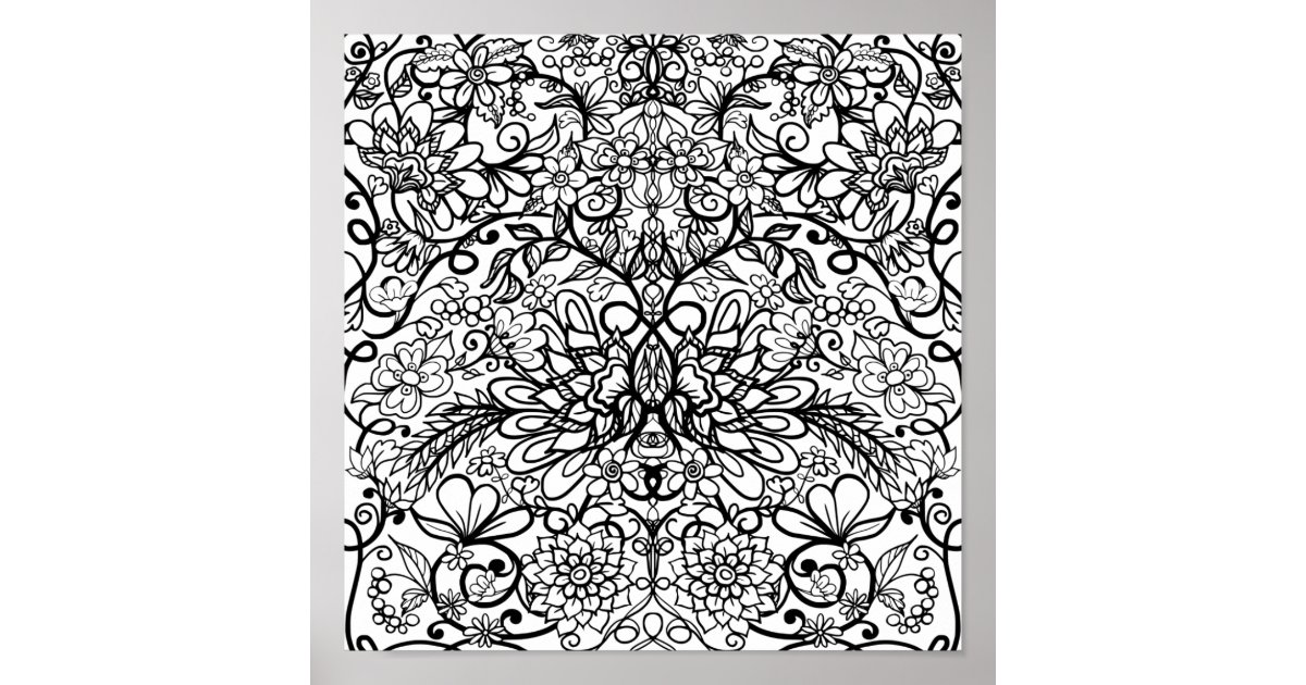 Doodle Flowers Beautiful Color Me Poster | Zazzle