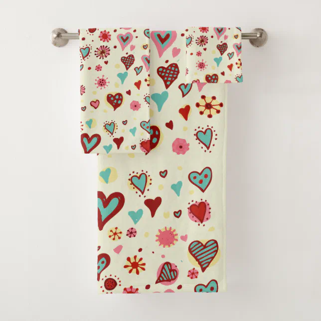 Doodle Hearts Pattern Bath Towel Set | Zazzle