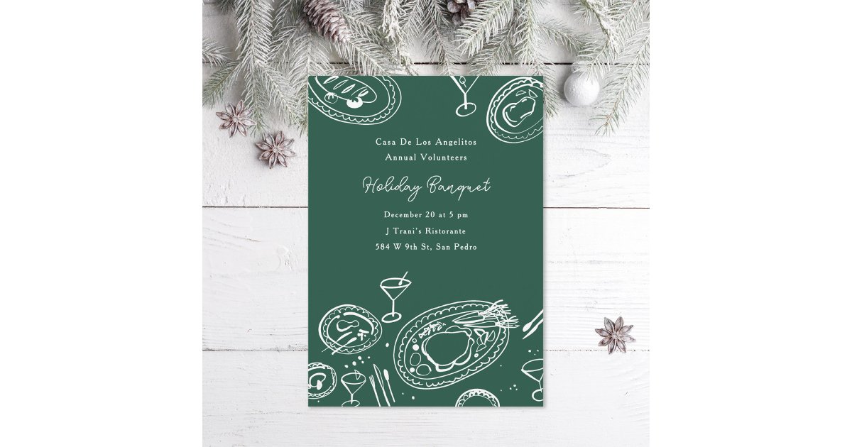 Doodle Illustrated Banquet Holiday Dinner Party Invitation | Zazzle