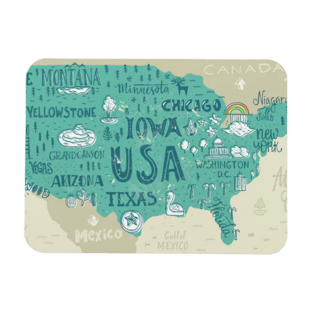 Doodle Map Of USA Magnet | Zazzle