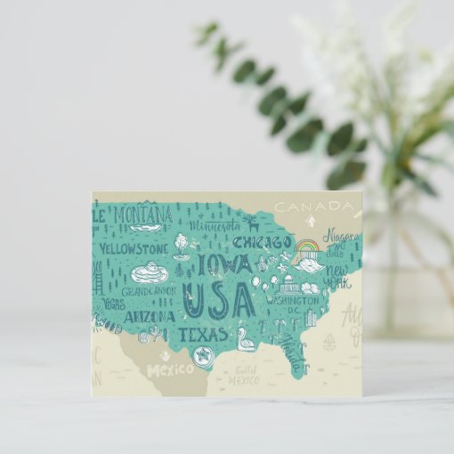 Doodle Map Of USA Postcard | Zazzle