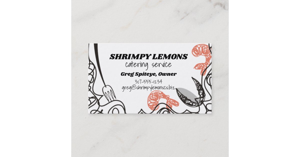 Doodle shrimp seafood chef catering business card | Zazzle