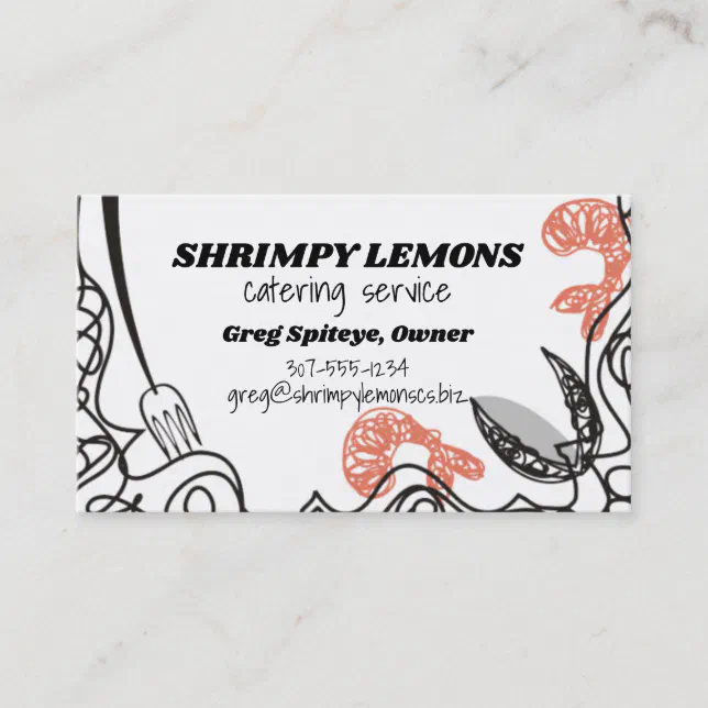 Doodle shrimp seafood chef catering business card | Zazzle