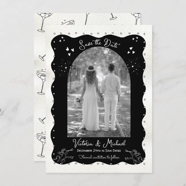 Doodle Sketch Cherub Funky Save the Date Arch Invitation | Zazzle