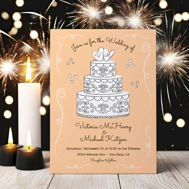 Doodle Sketch Funky Wedding Cake Invitation | Zazzle