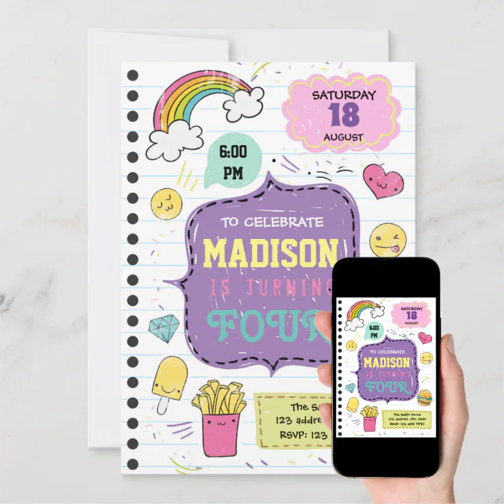 Doodle sleepover party invitation | Zazzle