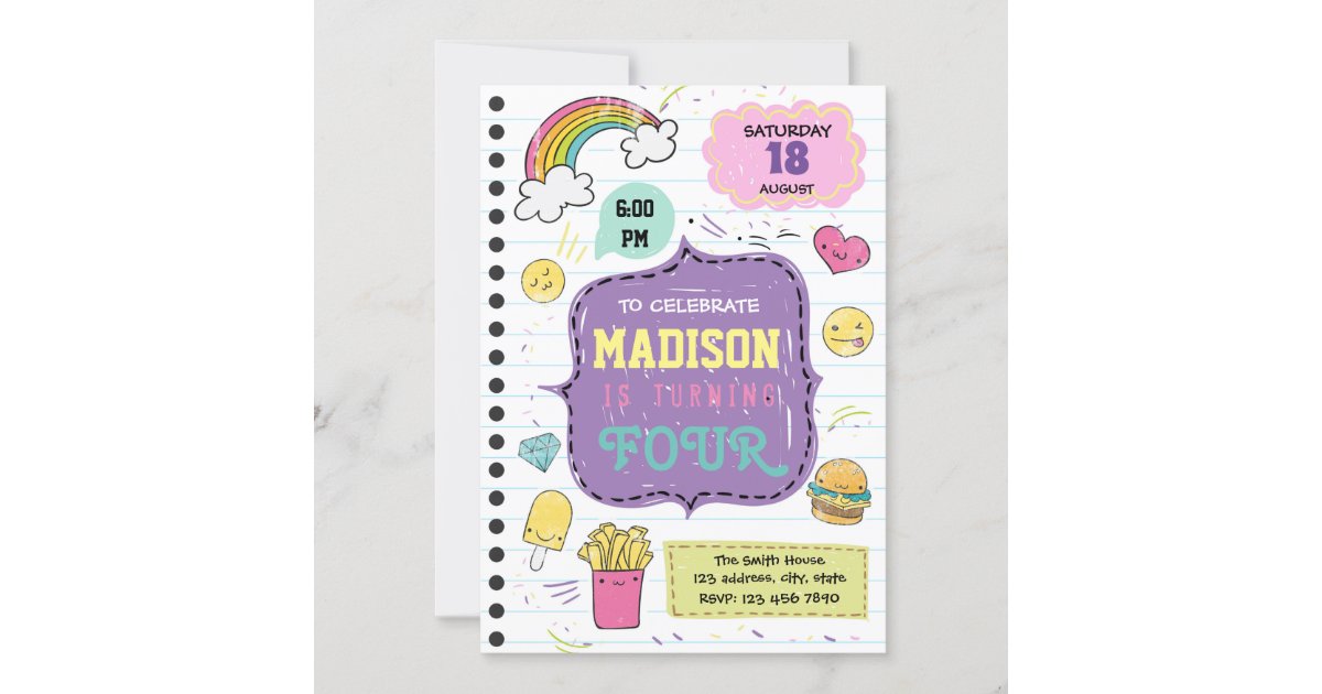 Doodle sleepover party invitation | Zazzle