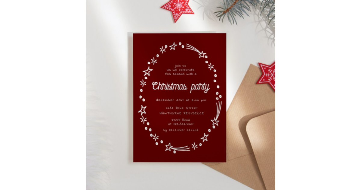 Doodle Stars Illustrations Christmas Party Invitation | Zazzle