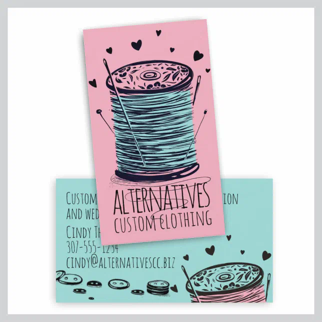 Doodle thread seamstress sewing quilter business card | Zazzle