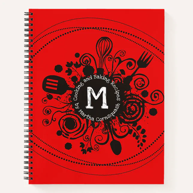 Doodle utensils personalized recipe cookbook notebook | Zazzle