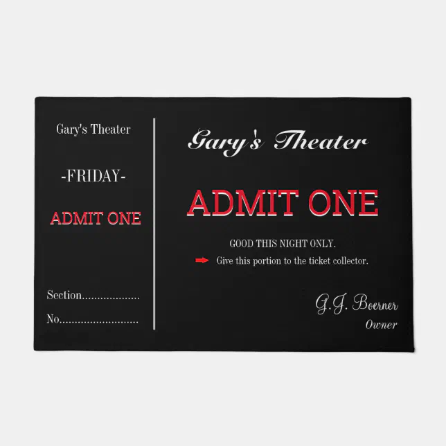 Doormat Home Movie Theater TV Room Ticket Rug | Zazzle