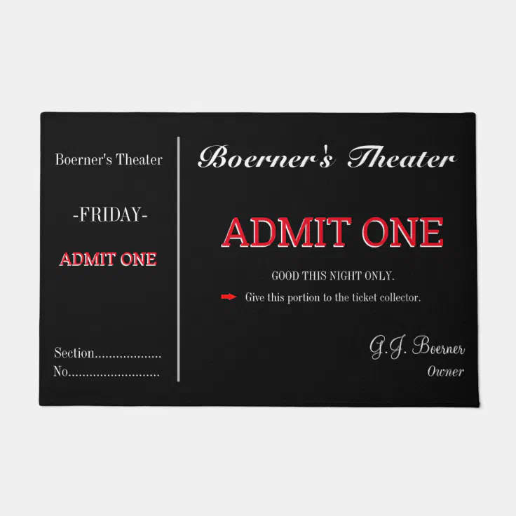 Doormat Home Movie Theater TV Room Ticket Rug | Zazzle