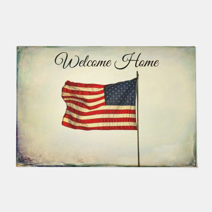 Doormat "Welcome Home" with American Flag. Rustic | Zazzle