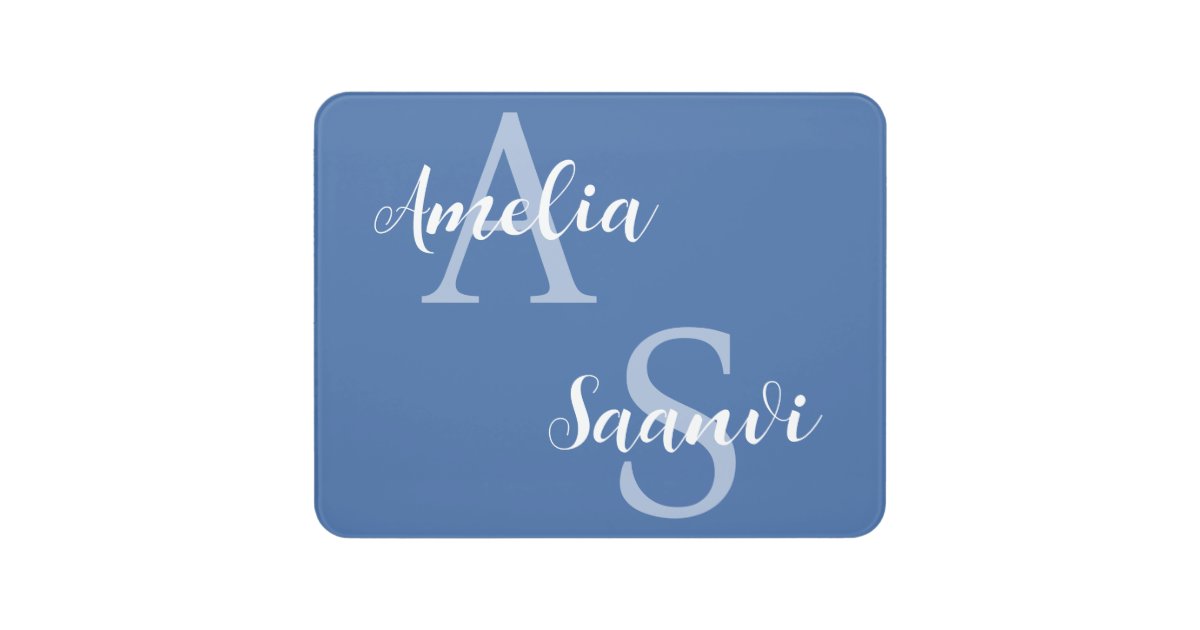 Dorm room door sign with two names in blue | Zazzle
