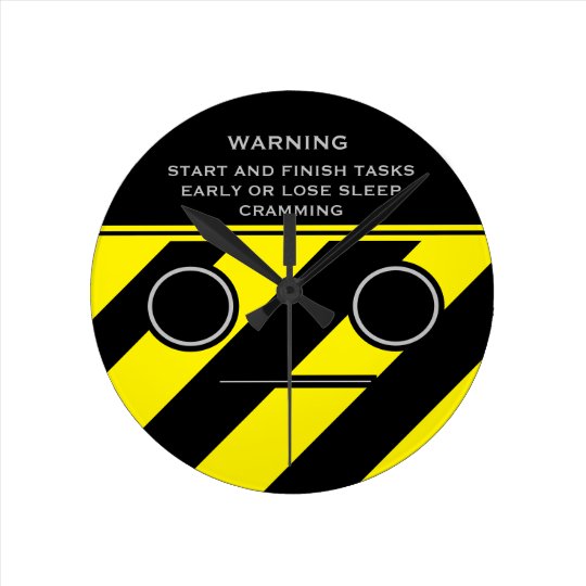 Dorm Study Warning Caution Tape Emoji Face Round Clock | Zazzle.com