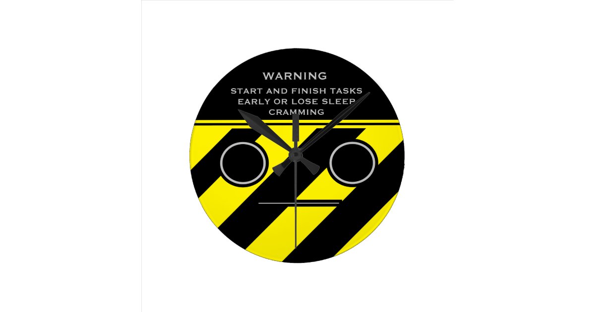 Dorm Study Warning Caution Tape Emoji Face Round Clock | Zazzle.com
