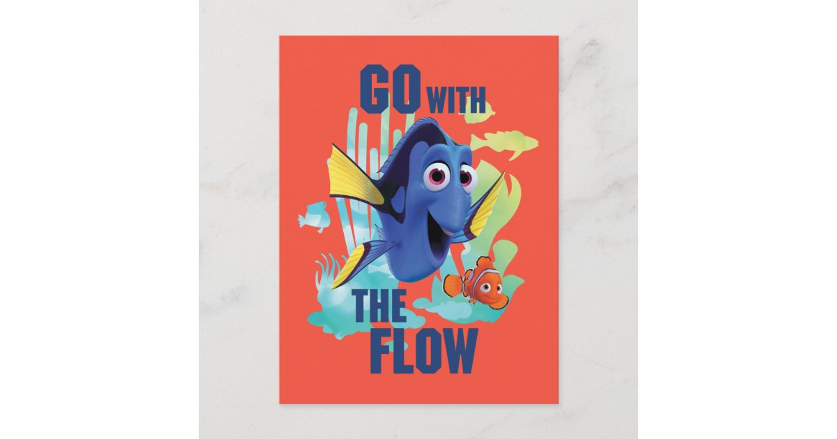 Dory & Nemo | Go with the Flow Watercolor Graphic Postcard | Zazzle