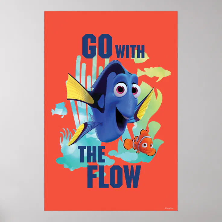 Dory & Nemo | Go with the Flow Watercolor Graphic Poster | Zazzle