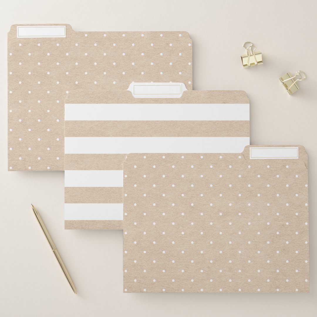 Dots and Stripes | Rustic Kraft Look and White File Folder | Zazzle