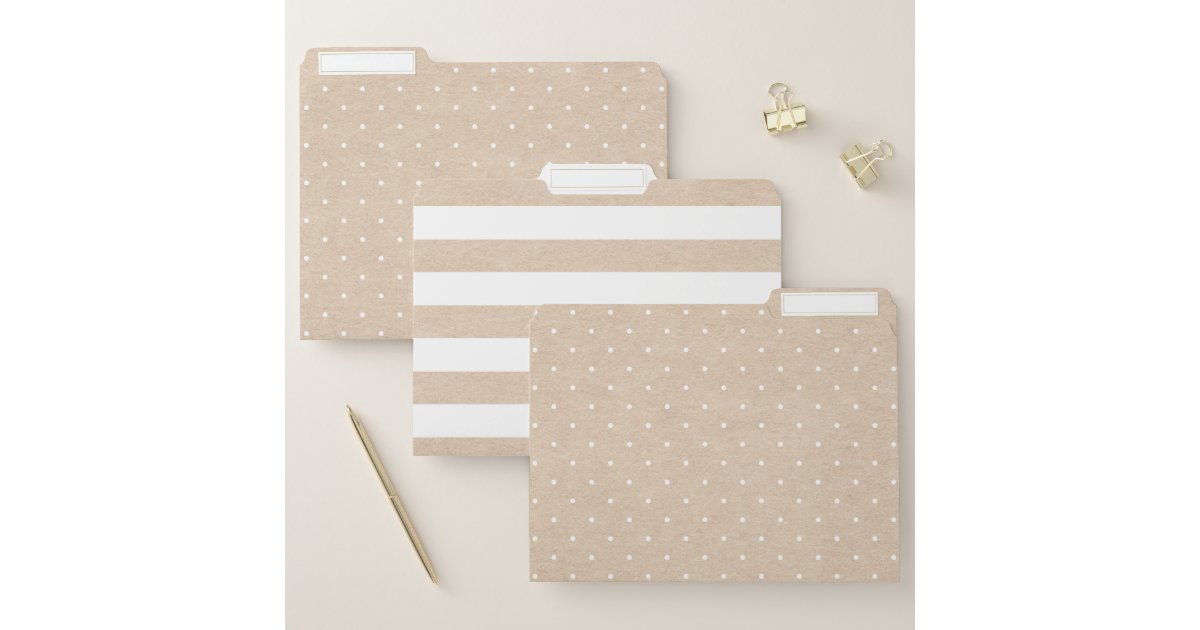 Dots and Stripes | Rustic Kraft Look and White File Folder | Zazzle