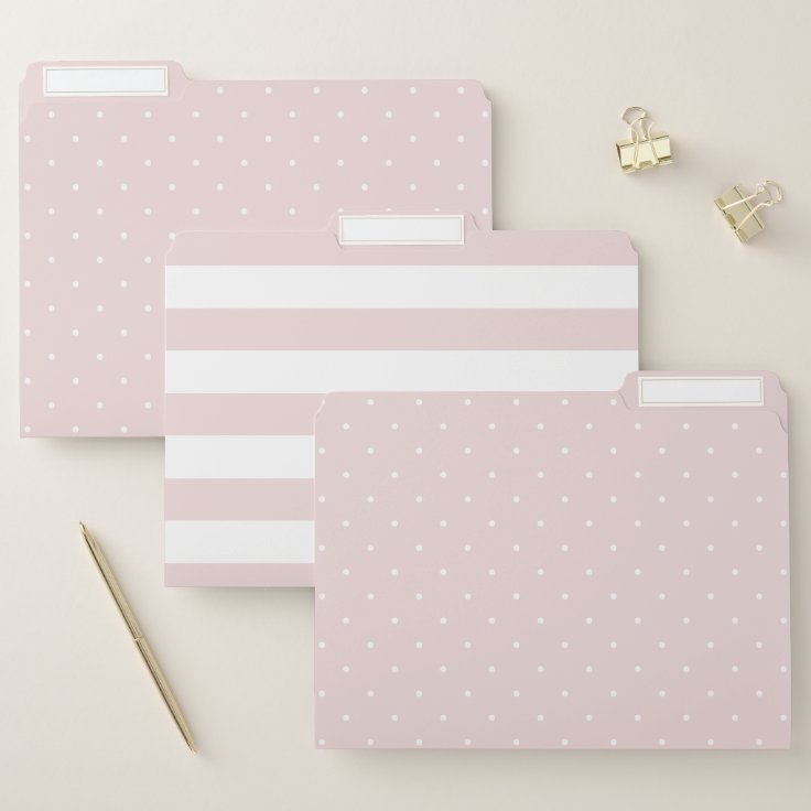 Dots and Stripes | Trendy Blush Pink and White File Folder | Zazzle