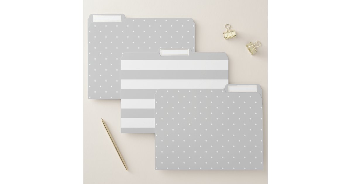 Dots and Stripes | Trendy Gray and White File Folder | Zazzle