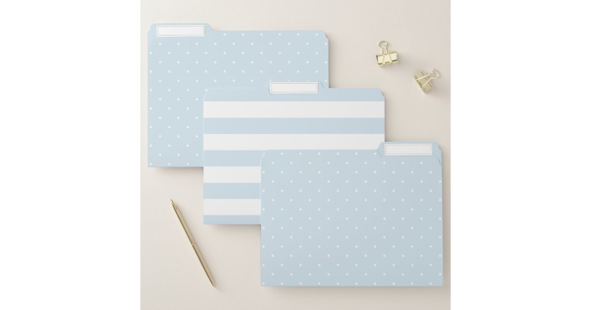 Dots and Stripes | Trendy Pastel Blue and White File Folder | Zazzle