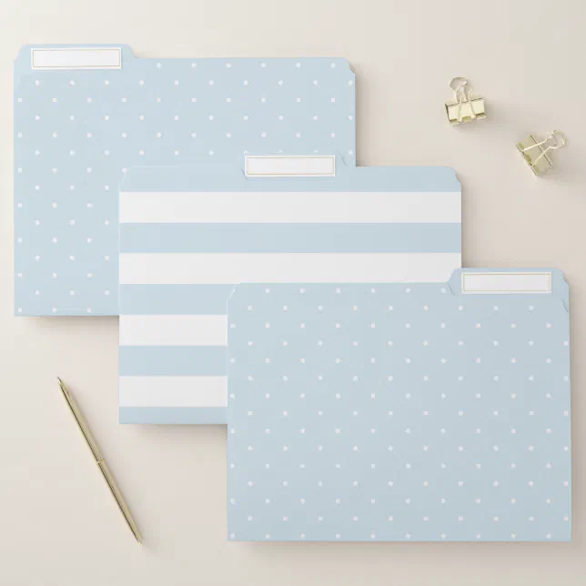 Dots and Stripes | Trendy Pastel Blue and White File Folder | Zazzle
