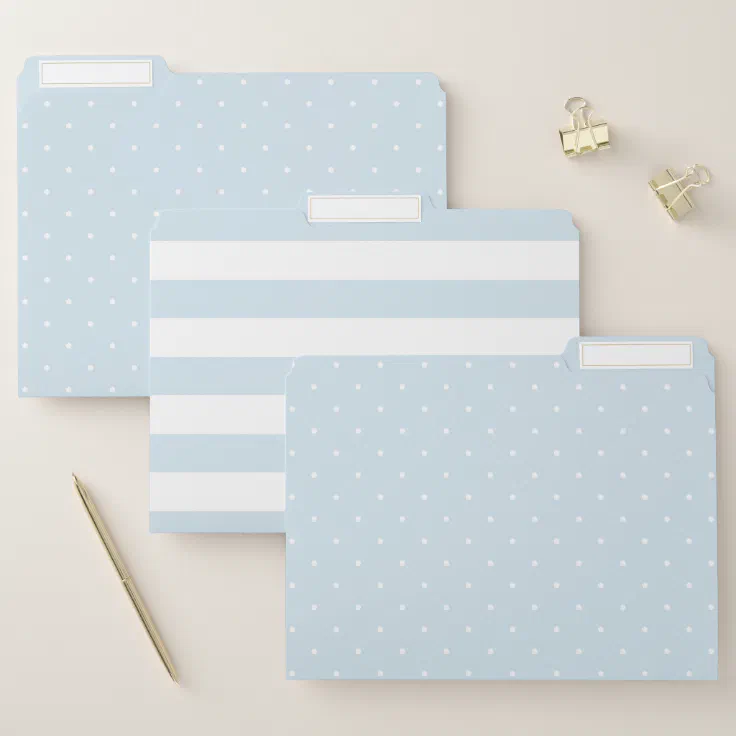 Dots and Stripes | Trendy Pastel Blue and White File Folder | Zazzle