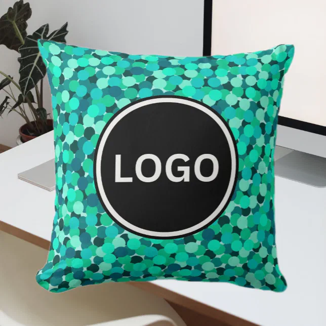 Dots Pattern Teal Elegant Modern Business Logo Throw Pillow | Zazzle